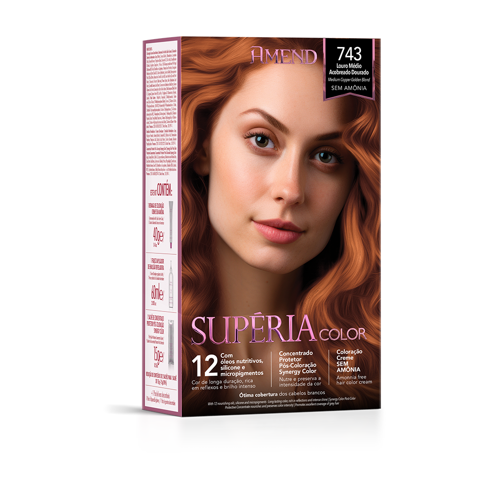 Kit Tonalizante Amend Supéria Color 743 Louro Médio Acobreado Dourado