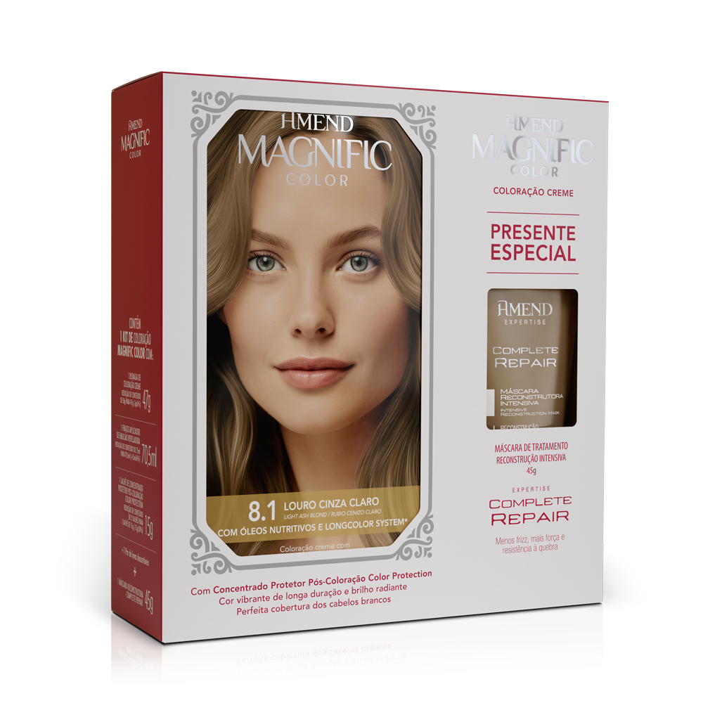 Kit Coloração Amend Magnific Color 8.1 Louro Cinza Claro